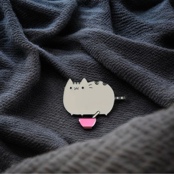 Jewelry | Pusheen Cat Enamel Pin Pink Bowl Grey 15 Inch | Poshmark